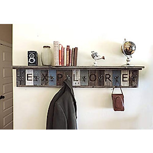 Personalized Reclaimed Barn Wood Coat Rack with 4 inch Deep Shelf, Decorative Custom Wall Mounted Entryway hooks, Rustic Farmhouse Hat Umbrella Tree Accent Your choice of length and colors