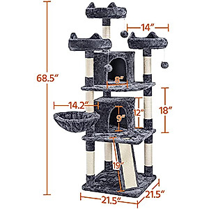 Yaheetech 68.5in Multi-Level Cat Tree Large Cat Condo with Sisal-Covered Platforms Scratching Board & Scratching Posts, Cozy Perches, Stable Cat Tower Cat Condo Pet Play House, Dark Gray