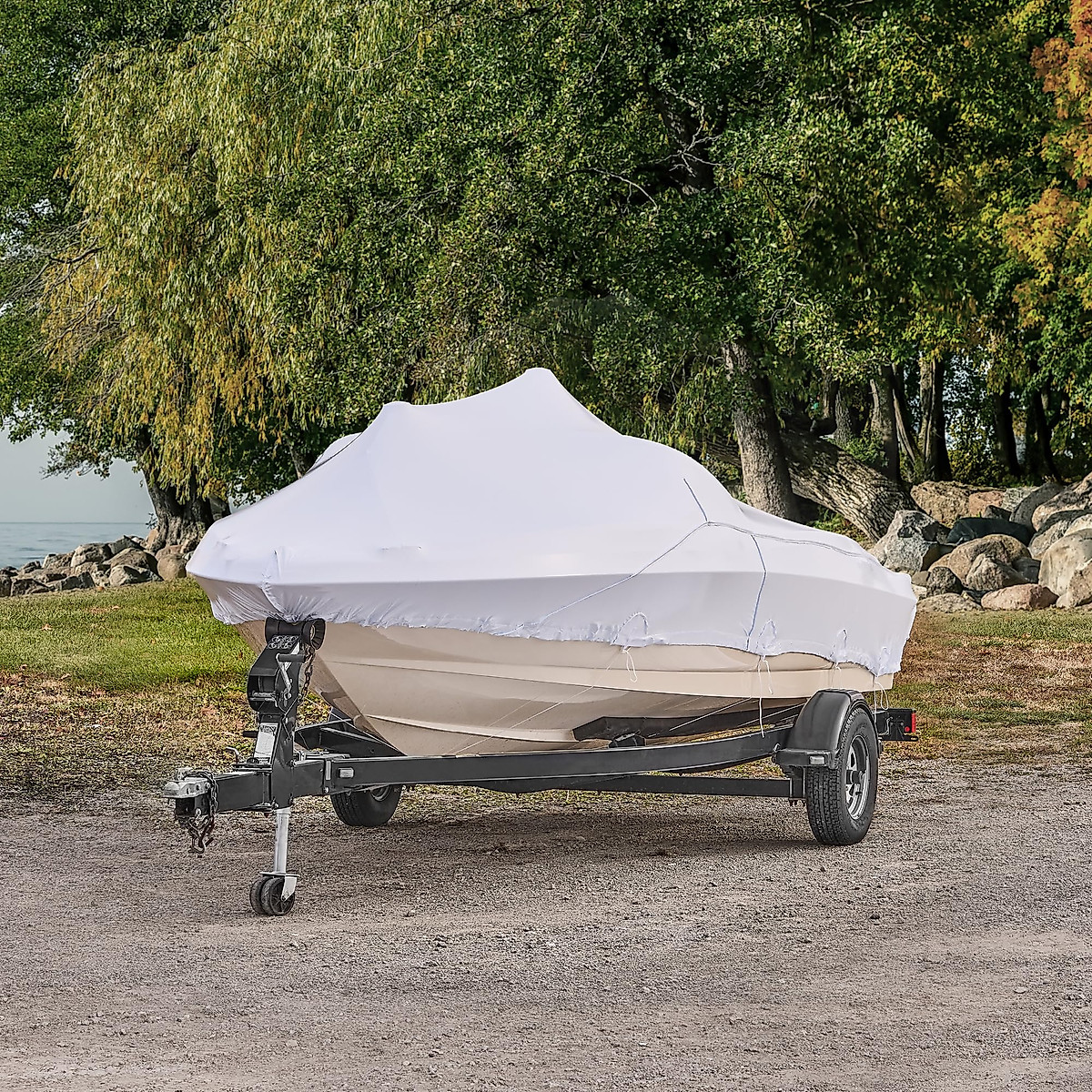 Transhield Universal Marine Boat Cover | Waterproof, Heavy Duty | Straps & Vents Included (25 ft - 27 ft)