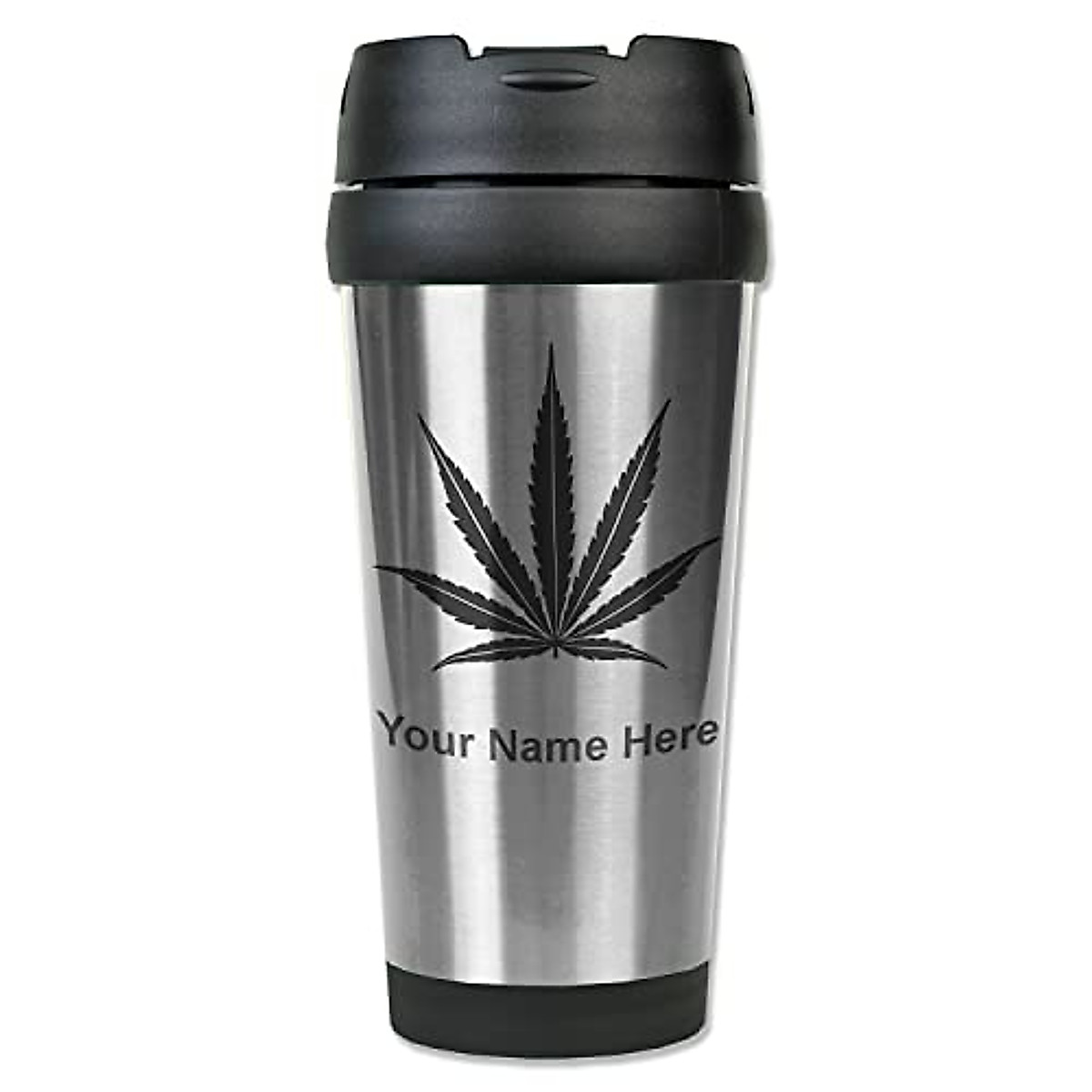 LaserGram 16oz Coffee Travel Mug, Marijuana leaf, Personalized Engraving Included (Stainless)