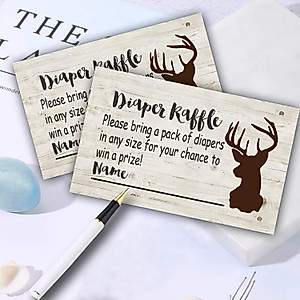 None Brand Diaper Raffle Tickets for Baby Shower (50 Count) 3.5" x 2" with Name Line, Deer Baby Shower Games Invitations Inserts Request Cards