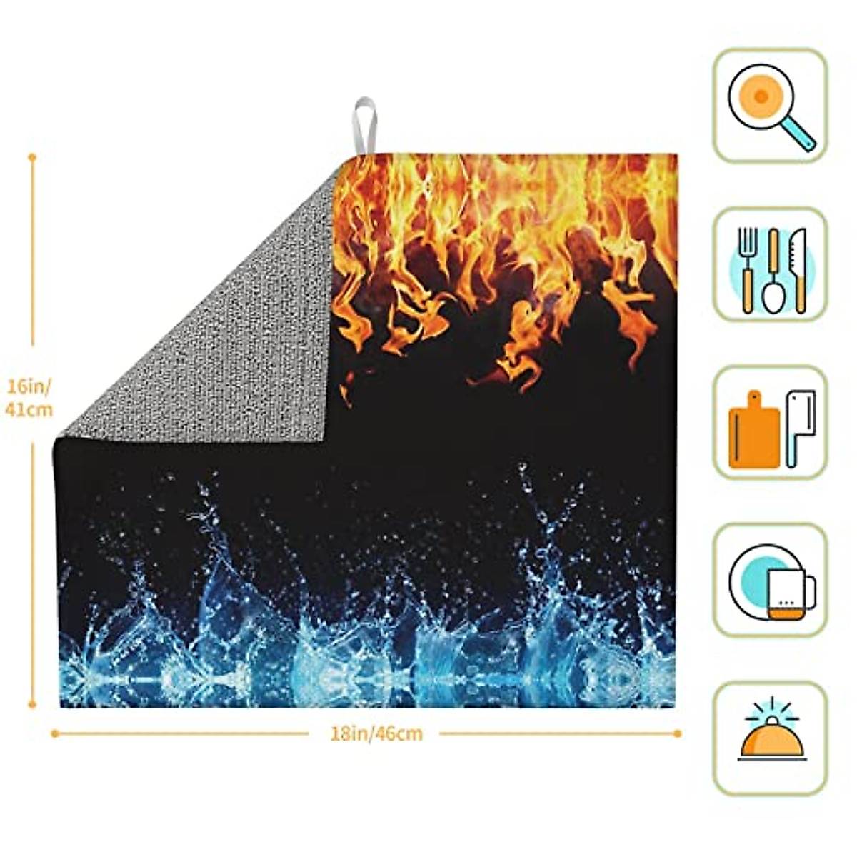 Ice Fire Printed Drying Mat For Kitchen Ultra Absorbent Microfiber Dishes Drainer Mats Non-Slip Silicone Quick Dry Pad - 18 X 16inch