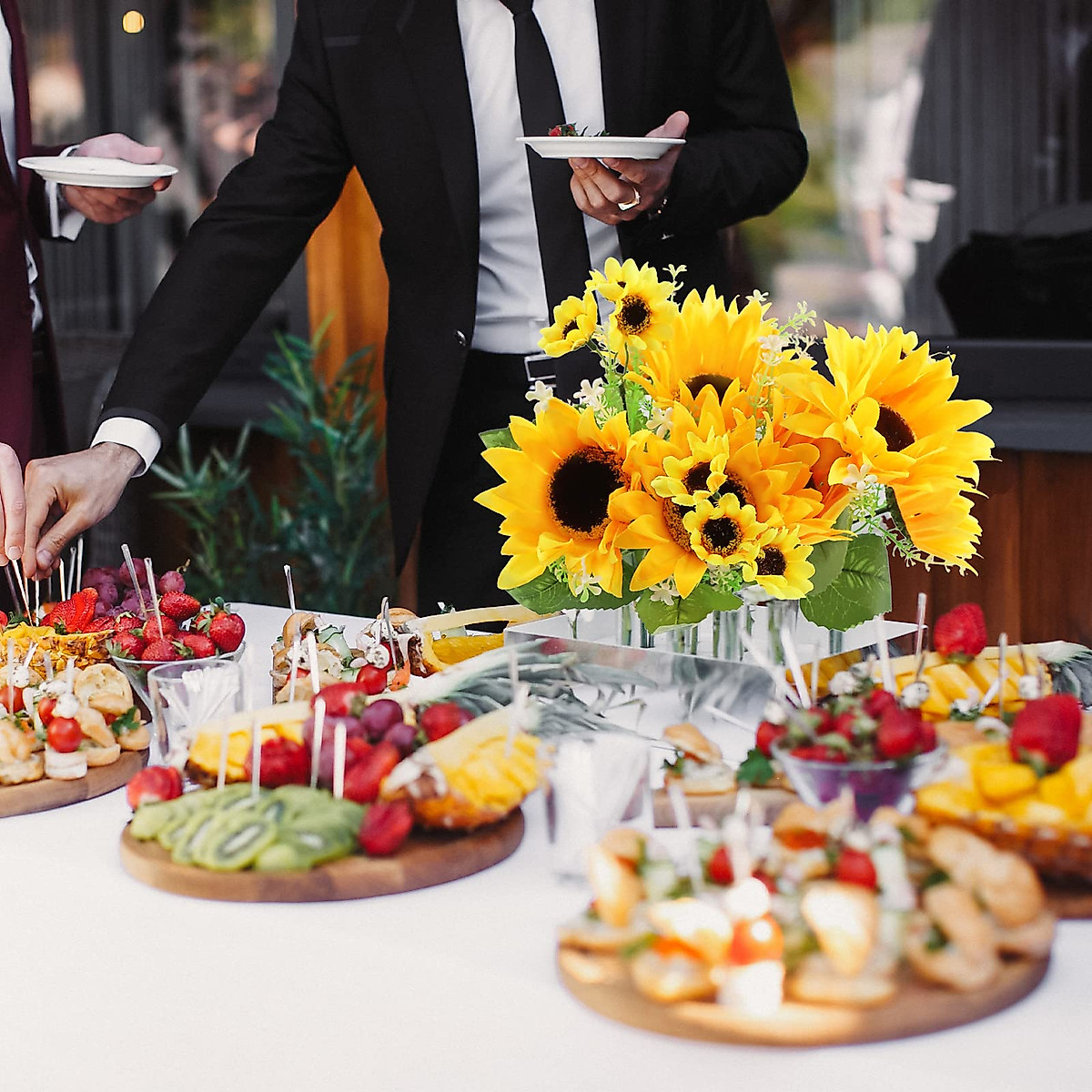 Levana.m Artificial Sunflowers Bouquet with Stems Silk Sunflowers Fake Yellow Flowers for Wedding DIY Garden Craft Art Home Decor Birthday Party Outdoor Decor