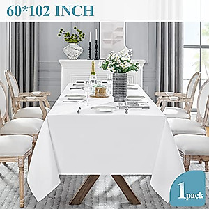 VidaFete 60*102inch Rectangle Tablecloth Polyester Table Cloth，Stain Resistant and Wrinkle Polyester Dining Table Cover for Kitchen Dinning Party Wedding Rectangular Tabletop Buffet Decoration(White)