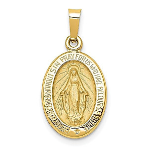 IceCarats 14K Yellow Gold Our Lady of Miraculous Medal Blessed Virgin Mary Necklace Charm Pendant 23mm x 12mm Only