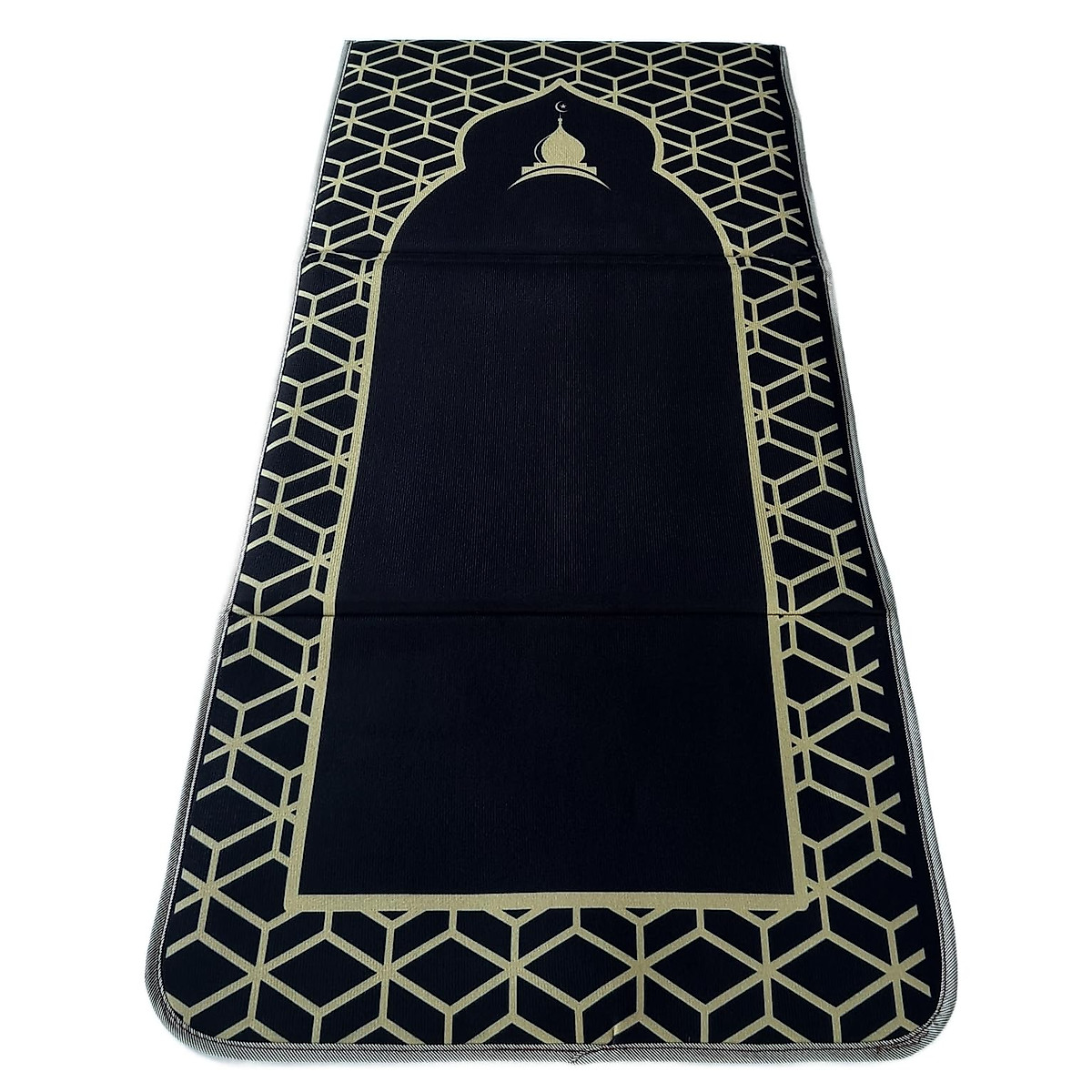 Back Support Prayer Mat Muslim Rug Islamic - Padded Prayer Rug Sajadah for Men Women for Eid Travel Ramadan, Masjid, Soft and Luxury (Black)