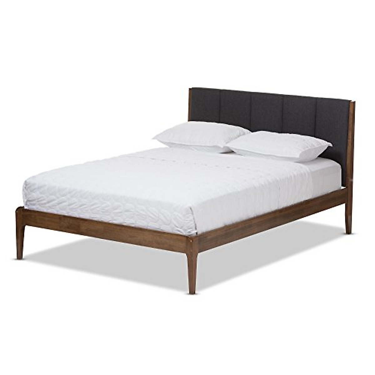 Baxton Studio Bella Mid-Century Wood Platform Bed, Full, Dark Grey/Medium Walnut Brown