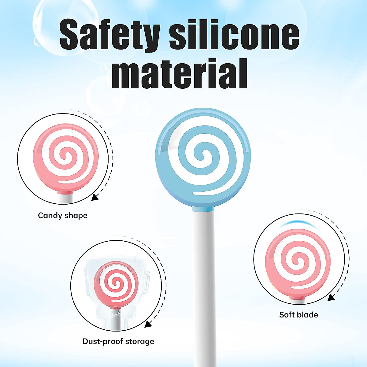 Y-Kelin Kids Tongue Scraper for Ages 2-8, 100% BPA-Free Silicone Cleaner – Cute Lollipop with Easy-to-Grasp Handles and Smiley Covers, Helps Freshen Bad Breath, Pack of 2