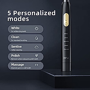 XFU Sonic Toothbrush for Adults and Kids, 3 Dupont Brush Heads, with 5 Modes and Waterproof IPX7, Battery Electric Toothbrush Build in 2 Mins Timer 40,000 VPM XF-2011 (Black)