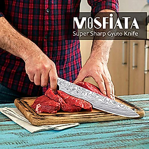 MOSFiATA Chef Knife 10 Inch Super Sharp Professional Kitchen Knife with Finger Guard in Gift Box, German High Carbon Stainless Steel EN.4116 Cooking Knife with Micarta Handle