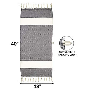 Turkish Hand towel with hanging loop | Set of 4 large towels, 18 x40" | Cute Decorative boho organic towels, dish/washcloths for bathroom, kitchen, gym, hand, face | Black/beige, Gray/Beige (Gray)