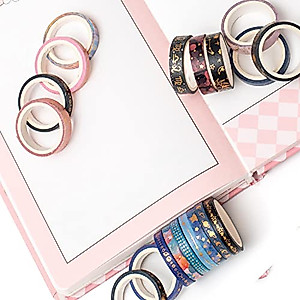 YUBX Skinny Galaxy Washi Tape Set 30 Rolls Gold Foil Decorative Starry Space Masking Tapes for Arts, DIY Crafts, Journals, Planners, Scrapbook, Wrapping