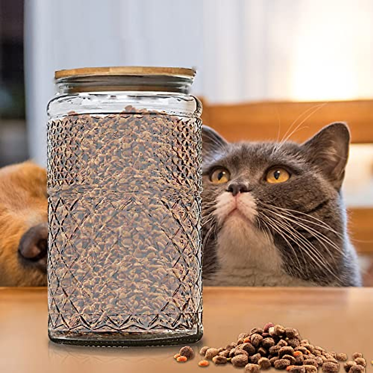 1 Gallon Cookie Jar, Wide Mouth Large Glass Jars with Bamboo Lid, Airtight Storage Food Kitchen Counter Containers for Candy, Flour, Oats, Coffee Bean, Pet Treats, Laundry Pods, Laundry Detergent