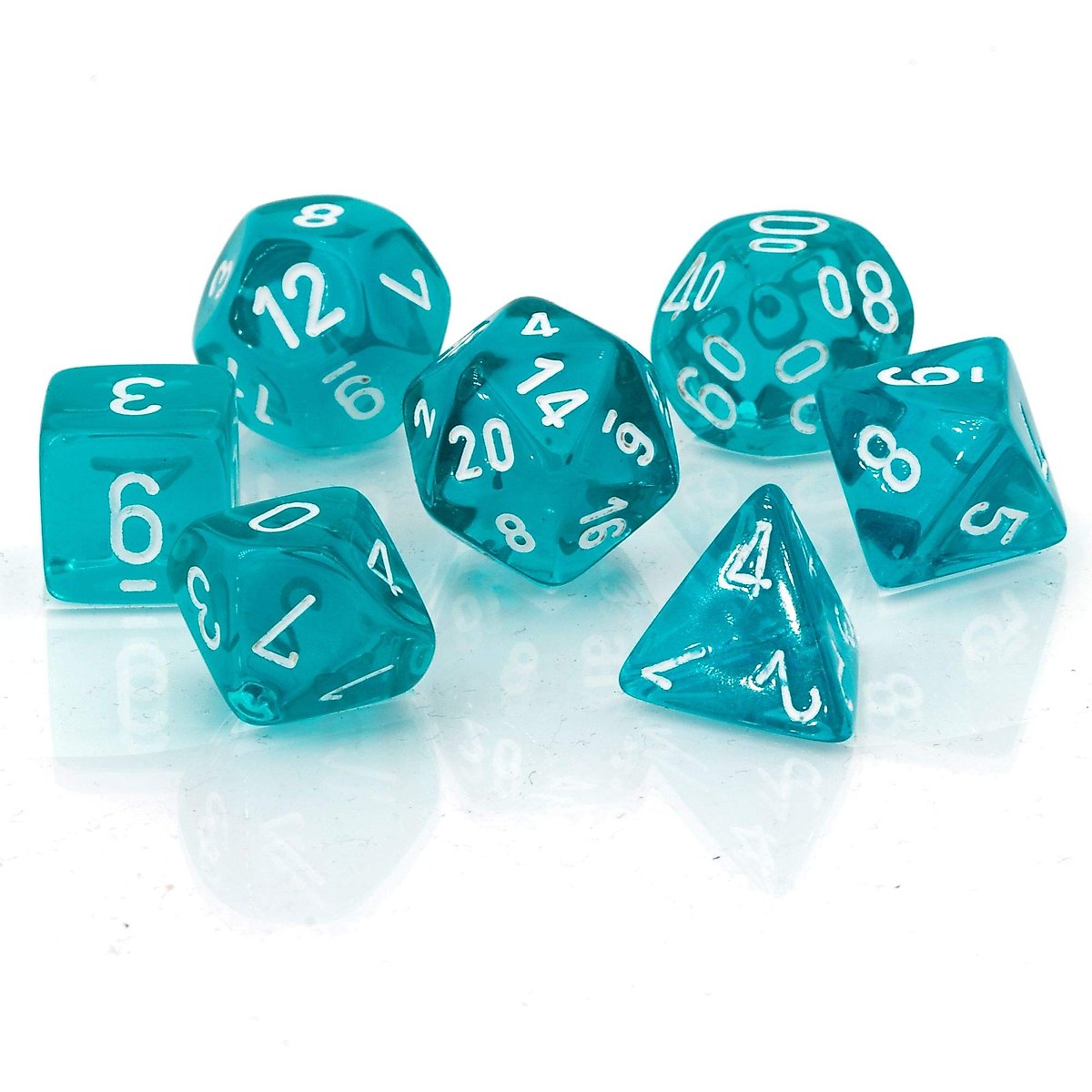 DND Dice Set-Chessex D&D Dice-16mm Translucent Teal and White Plastic Polyhedral Dice Set-Dungeons and Dragons Dice Includes 7 Dice - D4 D6 D8 D10 D12 D20 D%, Various (CHX23085)