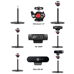 Etour Webcam Desk Mount Stand with 360° Ballhead, Heavy Base Height Adjustable Compatible with Logitech Webcam C920 C922 Brio 4K, and Other Webcam with 1/4" Thread for Live Streaming/Video Calling