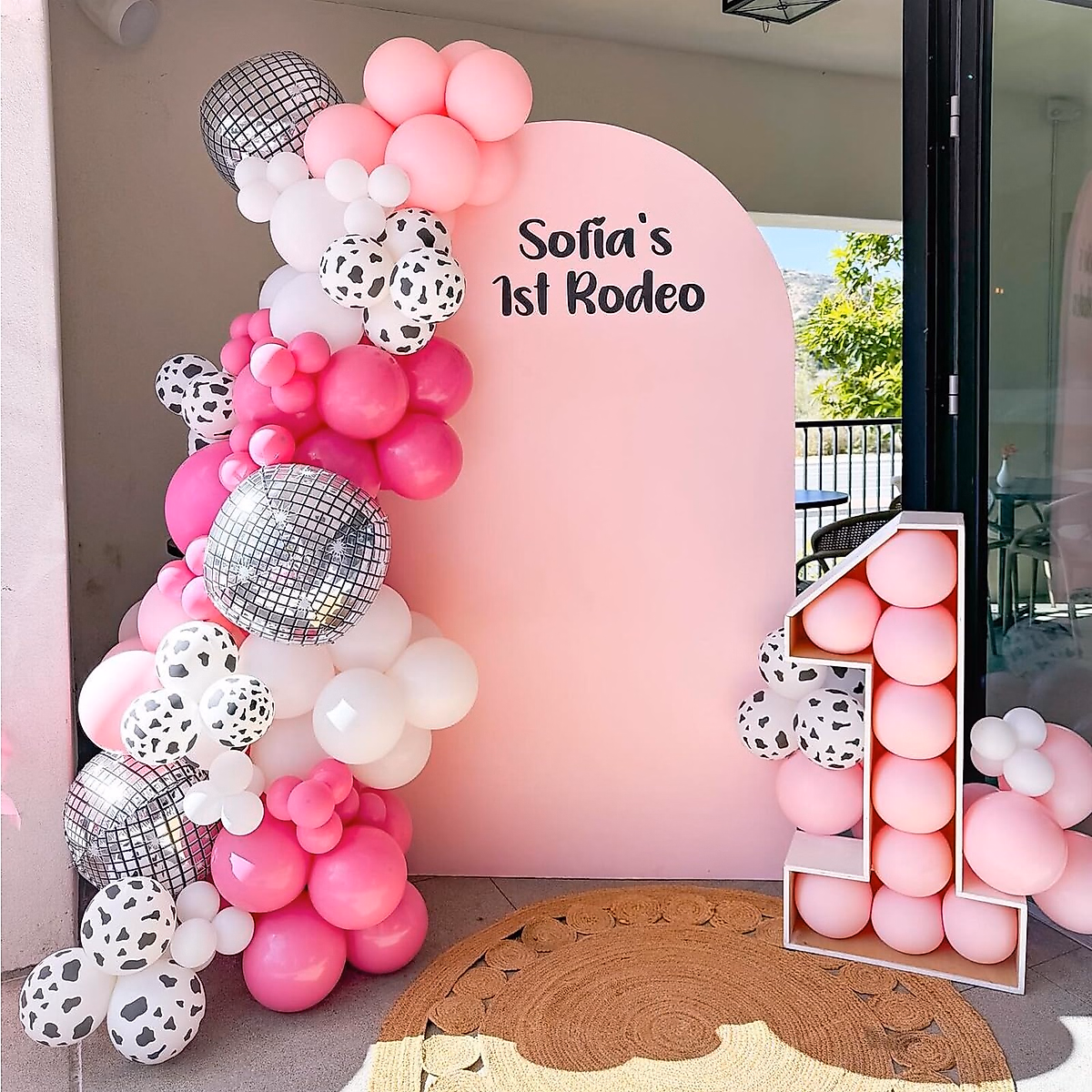 Disco Cowgirl Party Decoration, 102Pcs Rose Pink Cow Print Balloon Arch Kit with Disco Foil Balloons, First Rodeo Western Cow Girl Theme Birthday Bachelor Party Balloons Garland Farm Party Supplies