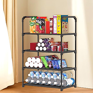 scopbinsa 4-Tier Small Shoe Rack, Stackable Nonwoven Shoe Storage Organizer Metal Shoe Shelf with Handle for Entryway, Hallway, cabinet and Closet (4 black-with Handle)