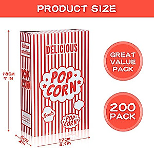 Potchen 200 Pieces Popcorn Boxes Red and White Striped Close Top Popcorn Container 1.25 oz for Movie Party and Theater Night Supplies