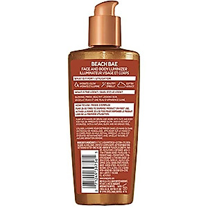 L'Oreal Paris Makeup Summer Belle Makeup, Beach Bae Face & Body Liquid Luminizer, Light to Medium, 3.9 fl. oz.