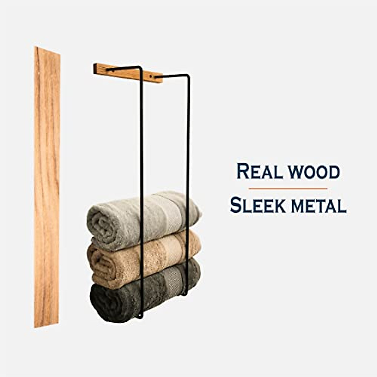 BridgeShine Bath Towel Rack,Wall Mounted Black Metal Hand Rolled Towels Holder Hanger Bathroom Organizer and Storage Washcloths Bathrobe Blanket Shelf for Cloakroom