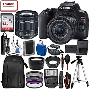 Canon EOS Rebel SL3 DSLR Camera (Black) with 18-55 IS STM 3453C002 USA 17pc Must Have Bundle: Includes – 32GB SanDisk Highspeed Memory Card + 50” Tripod + Professional Backpack + 3pc Filter Kit + More
