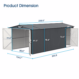 Yehha 20 X 13 Ft Metal Outdoor Storage Shed, Oversize Industrial Garden Shed with 2 Doors and 4 Vents, Galvanized Storage House for Car, Truck, Bike, Garbage Can, Tool, Lawnmower, Dark Grey
