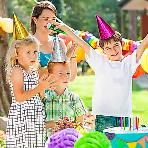 Lainrrew Metallic Foil Party Cone Hats - 50 Pcs Colorful Paper Art Craft Caps for Birthday Parties, Wedding, Christmas, Kids & Adults