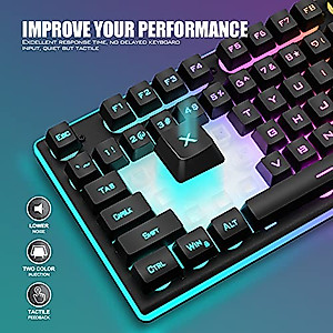 RedThunder K10 Wireless Gaming Keyboard, Rechargeable 3000mAh 2.4G LED Backlit Wireless Keyboard, Ergonomic Keyboard with Mechanical Feeling Keys for PC PS4 Xbox One Mac, Teclado Gamer, Black