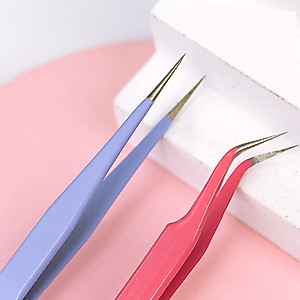 MAXLEAF 2pcs Stainless Tweezers Straight Curved Tweezers for Stickers Eyelash Extensions Precision Electronics Nail Rhinestone Jewelry, Scrapbooking Tools (Purple)