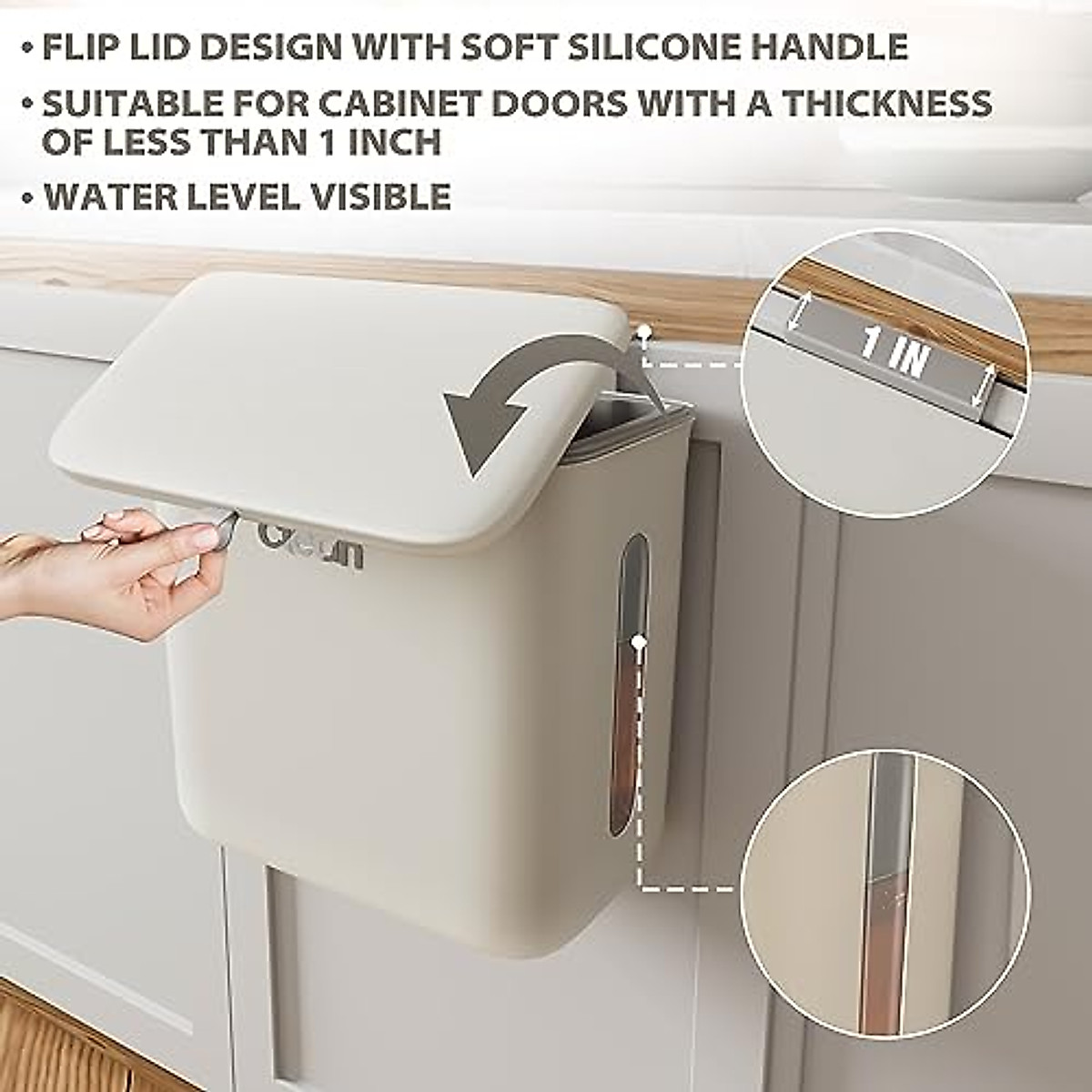 Kitchen Trash Can for Counter Top or Under Sink, 3.2 Gallon Large Capacity Dry and Wet Separation Hanging Trash Bin for Cupboard/Bathroom/Office, Kitchen Waste Bin with Scraper and Liquid Container
