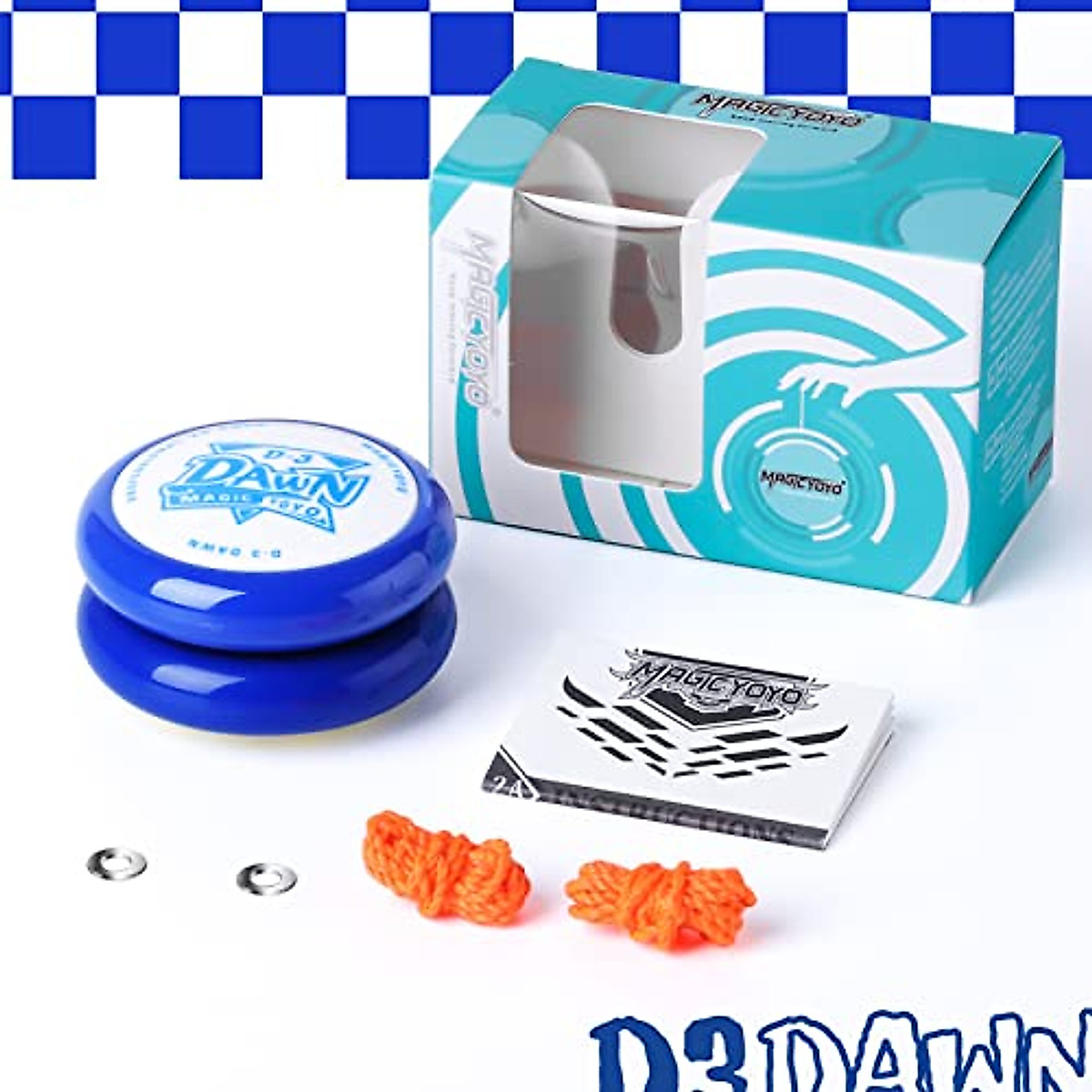 Responsive Yoyo D3 Looping Yoyo for Kids, Durable Professional Plastic Yo yo for Beginners, Looping Yo-yo for 2A Thick with Extra 2 Yoyo Strings + 2 Spacers ( Blue White)