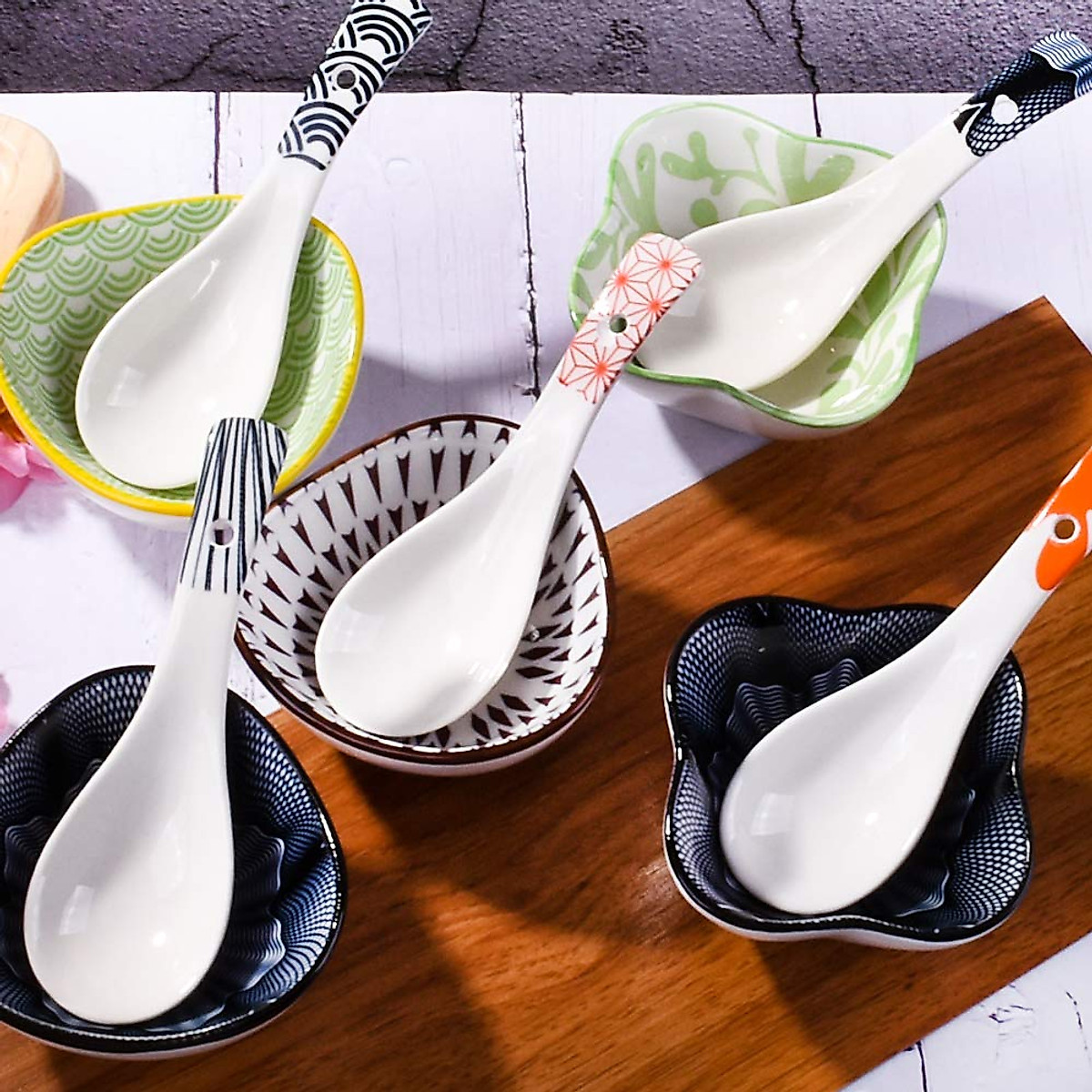 Ceramic Soup Spoon Set of 5 Serving for Soup, Porridge, Cereal, Snacks, Ice Cream
