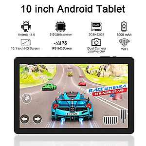 Relndoo Android Tablet 10 inch, Android 11 Tablet 2GB RAM 32GB ROM 512GB Expand, Tablet Android with 8000mAh Battery, WiFi, GPS, Bluetooth, Dual Camera, GMS Certified