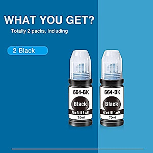 Paeolos Compatible Refill Ink Replacement for Epson 664 T664 Work with Expression ET-2500 ET-2550 ET-2600 ET-2650 ET-3600 ET-4500 ET-4550 ET-16500 Printers, 2 Bottles of Black