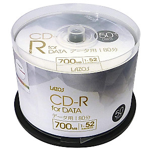 Leader Media Techno 4571414152587 Lazos CD-R 700MB for Data 1-52 Double Speed One time Recording White Wide Printing Correspondence 50 Pieces of Spindle case L-CD50P, Adjustable, Other