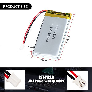 AKZYTUE 3.7V 1500mAh 623360 Lipo Battery Rechargeable Lithium Polymer ion Battery Pack with PH2.0mm JST Connector