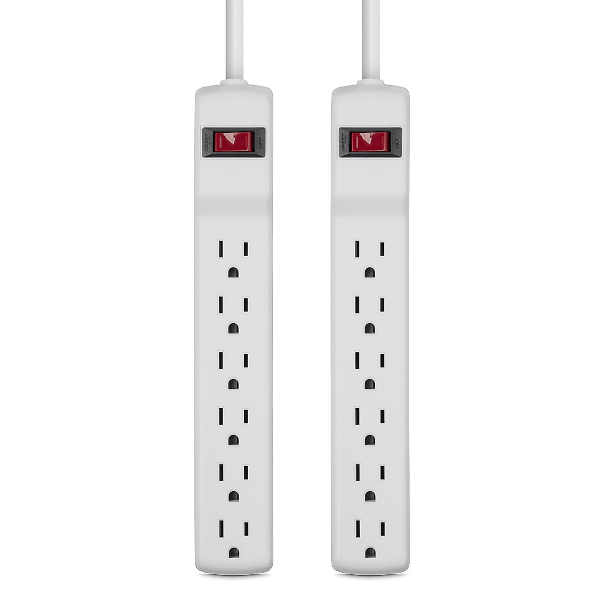 Belkin Power Strip Surge Protector - 6 AC Multiple Outlets, 2 ft Long Heavy Duty Metal Extension Cord for Home, Office, Travel, Computer Desktop & Phone Charging Brick - 200 Joules, White (2 Pack)
