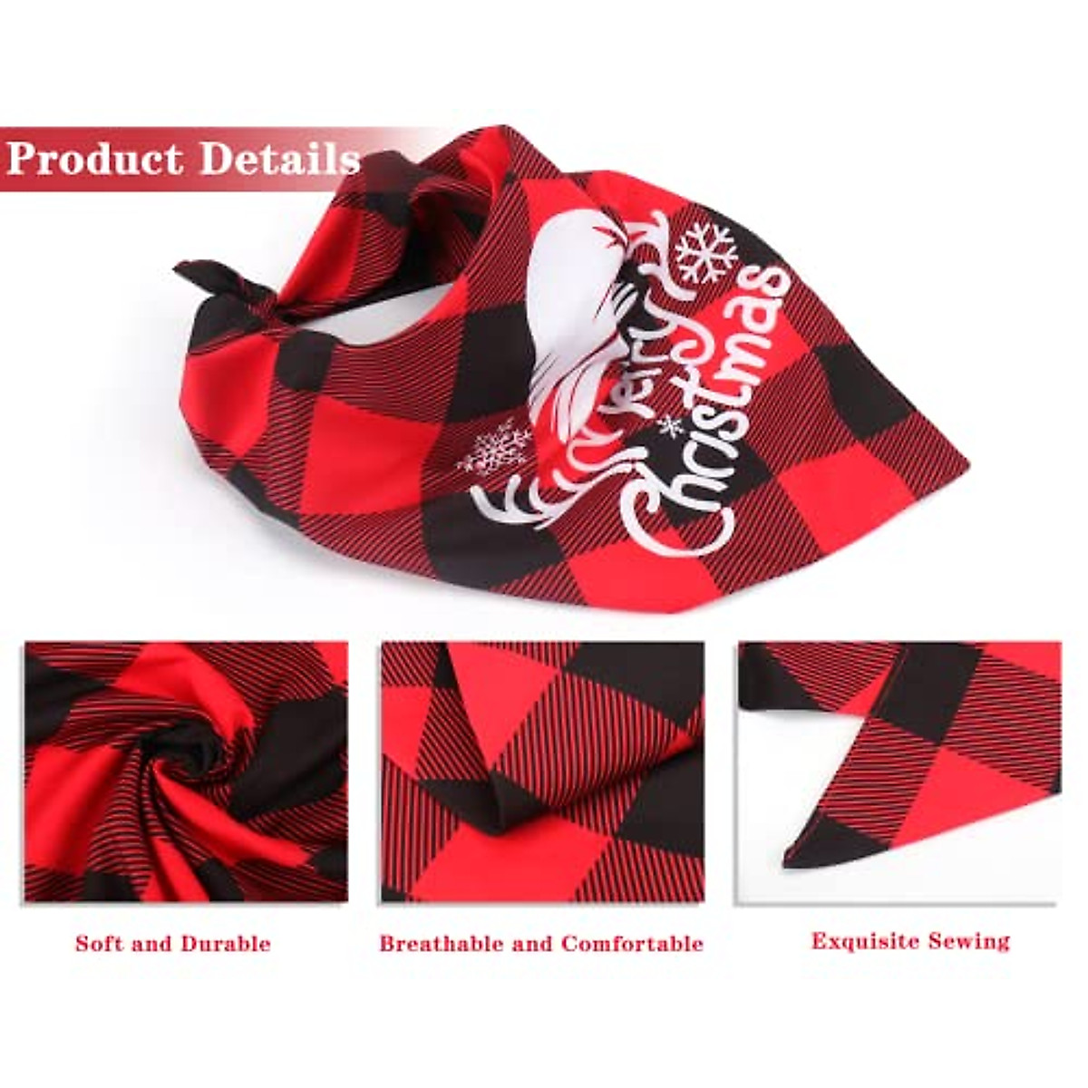 Buffalo Plaid Christmas Dog Bandanas, Double-Sided Use Triangle Bibs Kerchief,Dog Scarf with Merry Christmas Snowflakes for Small Medium Large Dogs Cats Pets,2 Pack