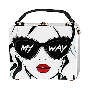 Qiayime Acrylic Shoulder Bag for Women Purse and Handbags Fashion Ladies Top Handle Evening Clutch Crossbody Box Bag Tote (Black&white)