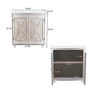 Parisloft Rustic Farmhouse Wood Accent Buffet Sideboard Storage Server Cabinet with 2 Doors,Entryway Kitchen Dining Console Living Room Stand, 32" H, White
