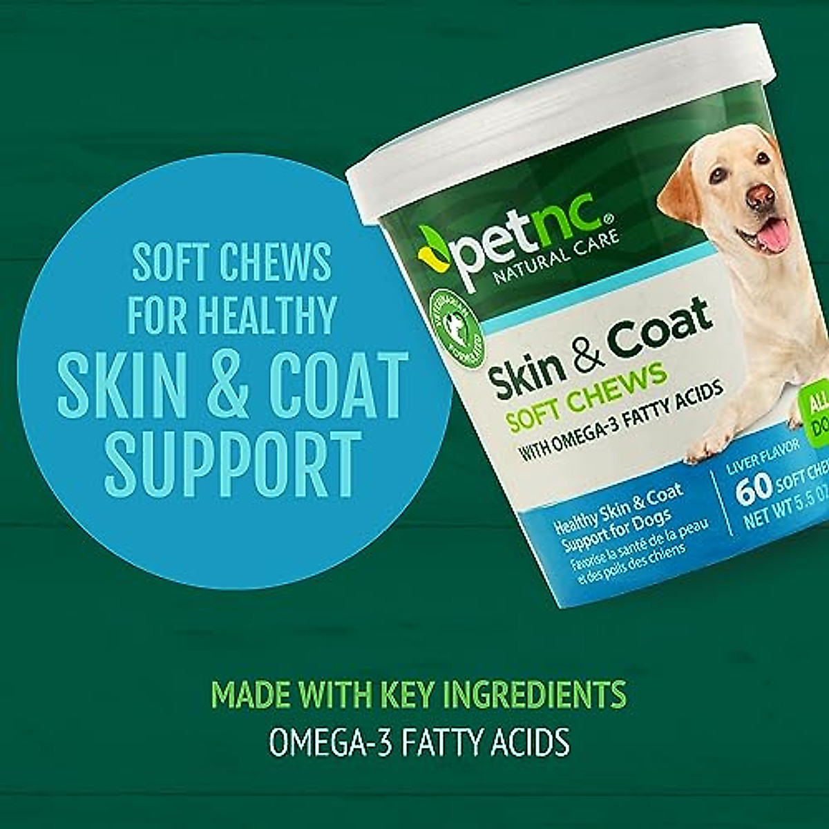 PetNC Natural Care Skin and Coat Soft Chews for Dogs, 60 Count