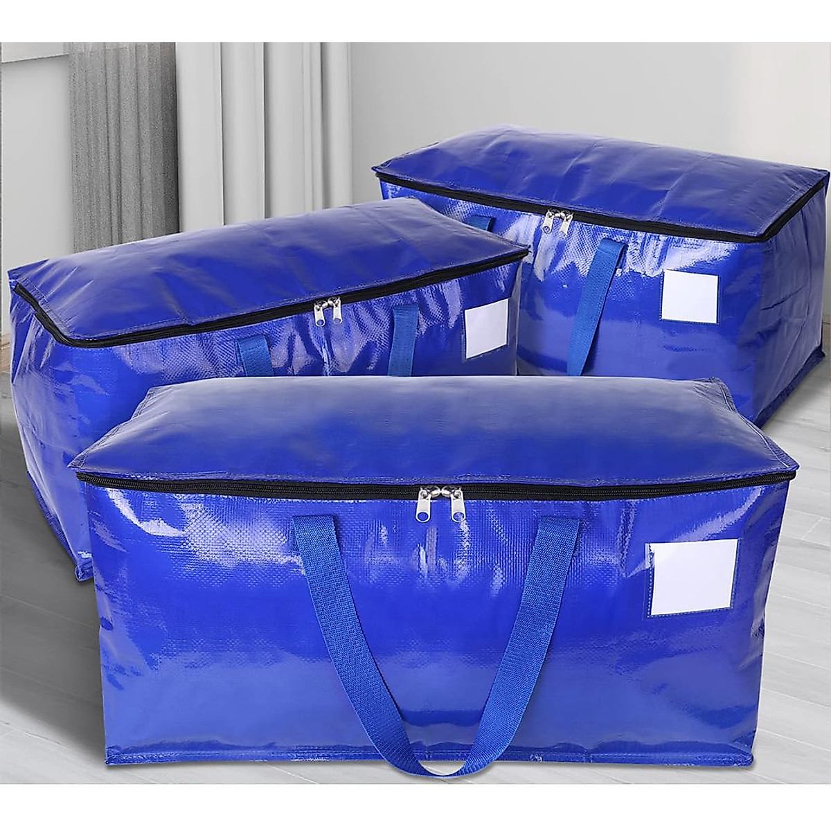 Extra Large Moving Bags with Long Handles &Strong Zippers,Extra Large Storage Bags for Space Saving, Fold Flat, Clothing Blanket Storage,Alternative to Moving Box (blue, 4PACK)