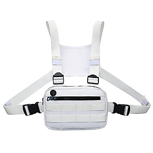 Outdoor Water Resistant Chest Bag for Men,Tactical EDC Chest Pack with Built-in Phone Holder, Lightweight Utility Chest Rig Pouch for Workouts, Running,Cycling,Hiking (M, White)