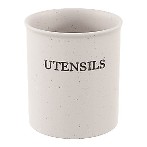 KooK Large Utensil Crock for Kitchen Counter, Ceramic Utensil Holder, Heavy & Stable Caddy, Farmhouse Decor, Matte Speckled Stoneware, Cream, 6 inch, Dishwasher Safe