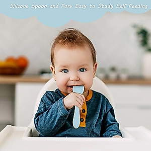 6-Piece Silicone Feeding Spoons and Fork for First Stage Baby, Infant Self-Feeding Utensils for Baby Led Weaning, Safety Tested | BPA Free | Microwave, Dishwasher and Freezer Safe