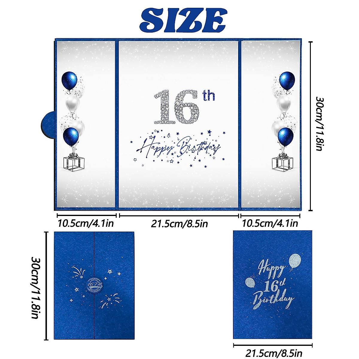 Crenics 16th Birthday Decorations for Boy or Girls, Creative 16th Birthday Guest Book Alternative, Blue and Silver 16 Birthday Signature Book 18 x 12 inch, Great Sweet 16 Birthday Gifts