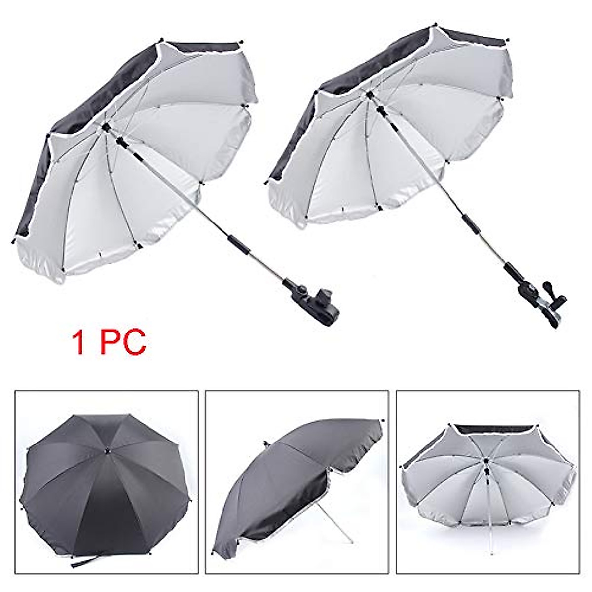 Baby Stroller Parasol, Clamp-On Shade Umbrella, Baby Stroller Weather Shields,Adjustable Umbrella with Universal Clamp, Suitable for Beach Chairs, Baby Strollers