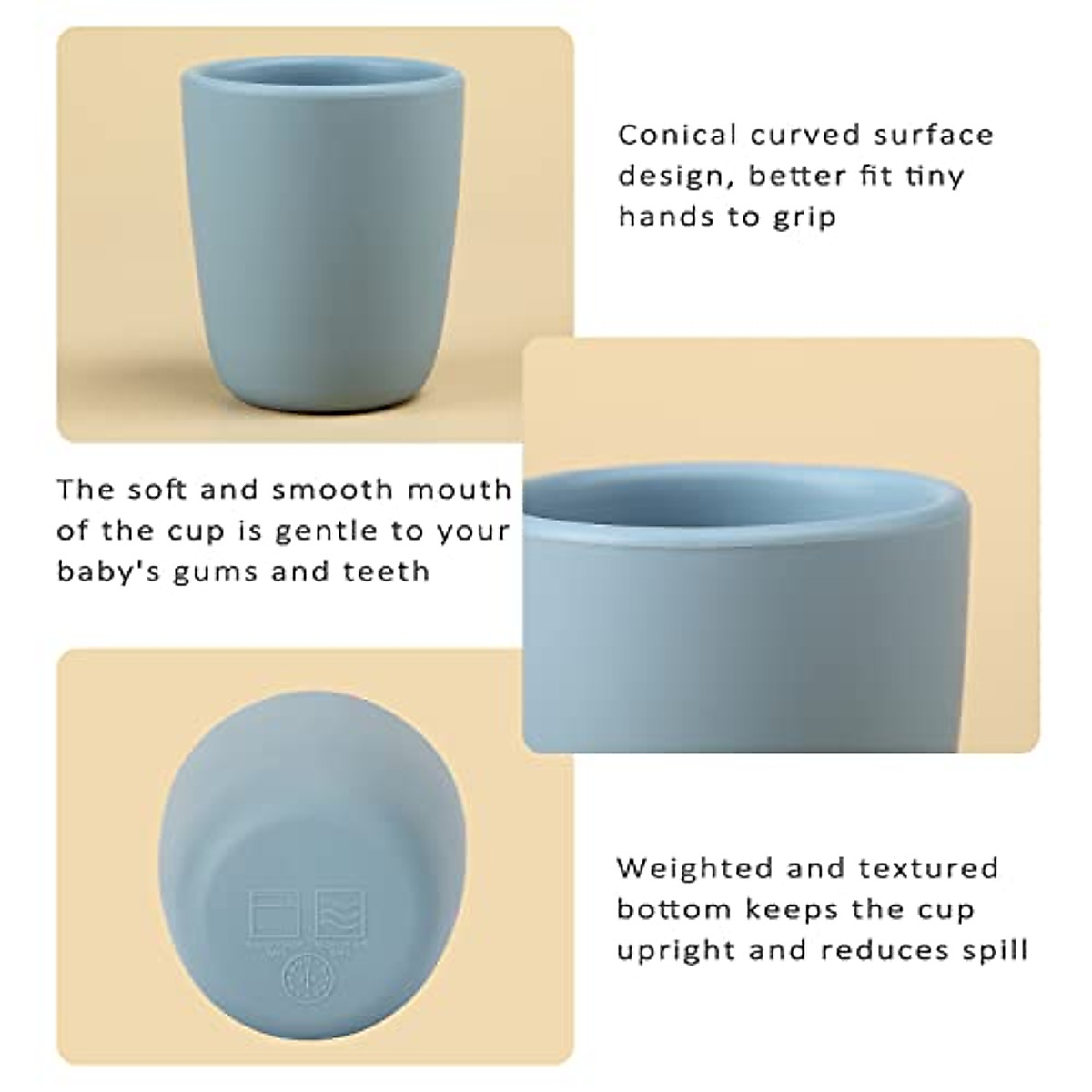 AULEGE Silicone Toddler Cup, 2 Pack BPA Free Silicone Drinking Training Cup for 6 Months+ Babies, 4 fl. oz Tiny Open Cup for Infants (Sage, Ether)