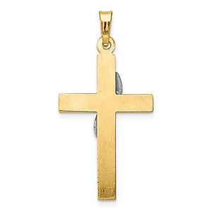 14k Yellow and White Gold Two Tone Cross Charm Pendant - 33mm x 16mm