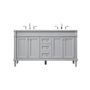 Elegant Decor Indoor Modern Under Sink Bathroom Fixtures Storage Organizer Cabinet 60 inch Double Bathroom Vanity - Grey